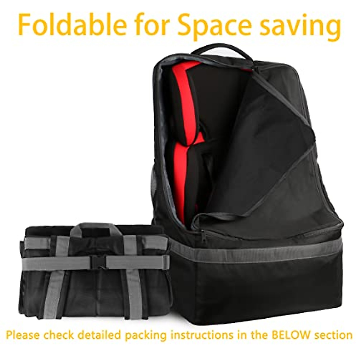 Padded Car Seat Travel Backpack Bag,Durable Large Backpack for Car Seats,Airport Gate Check Bag,Carseat Carrier Bag,Infant Seat Travel Bag with Padded Shoulder Strap,Travel Carseat Cover,Black