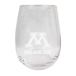 2 Pack Personalized Minnesota Gophers Etched Stemless Wine Glass 15 oz With Custom Name (2) Officially Licensed Collegiate Product