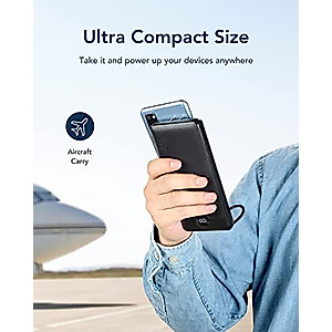 VEGER Portable Charger for iPhone Built in Cables Fast Charging USB C Slim 10000 Power Bank, Wall Plug USB Battery Pack for iPhones, iPad, Samsung More Phones Tablets (Black)