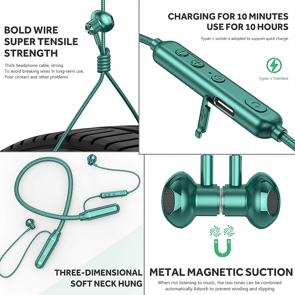 Wireless Neckband Headphones Bluetooth Neckband Headsets 100 H Playtime/360 Days Standby,Neckband Headphones Built-in Mic Sports Noise Cancelling for Help Sleep/Audio Books/Video Conference (green)