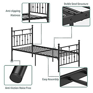 Weehom Metal Twin Bed Frame with Headboard and Footboard Mattress Foundation Heavy Duty Bed Frame Under Bed Storage No Box Spring Needed, Black