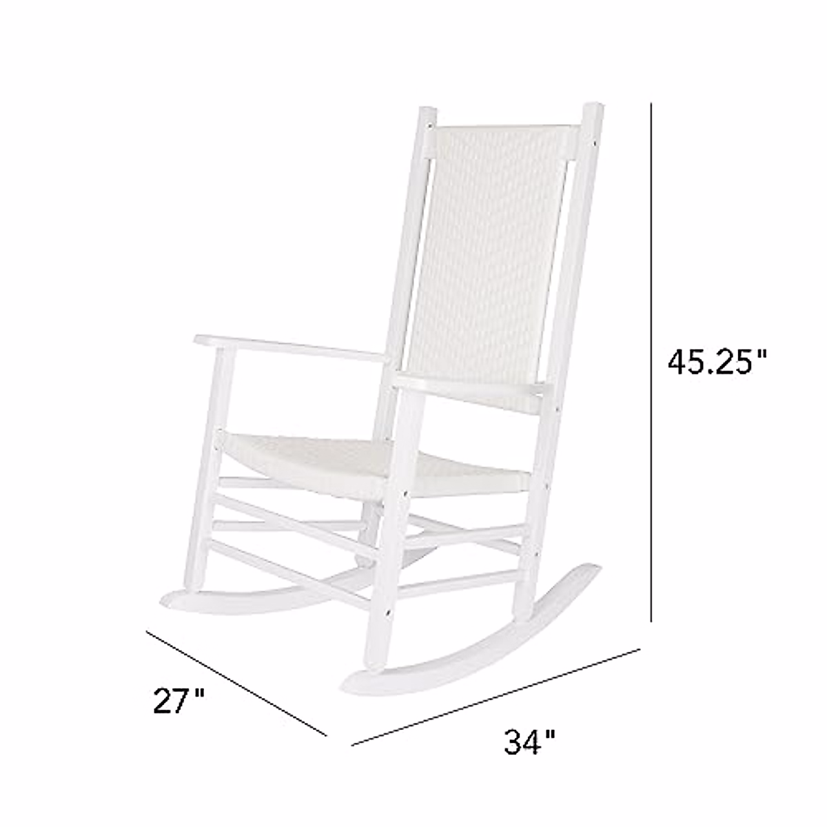 Shine Company Set of 2 Hampton Porch Rockers, High Back Wood Rocking Chairs, Rattan Backrest & Seat, 2-Pack, White