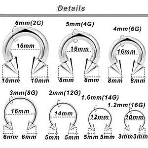 Ocptiy 0G 2G 4G 6G 8G 12G 14G 16G Ear Earrings Gauges Septum Plugs Tunnels Stretching Kit Surgical Stainless Steel Horseshoe Eyebrow Lip Belly Nipple Ring Cartilage Helix Tragus Earrings Piercing Kit