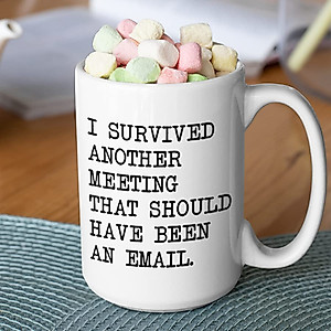 Switzer Kreations I survived another meeting... should have been an email - Funny coffee mug 11OZ 15OZ Ceramic - Best gift or souvenir - SHIPS FROM USA (15 OZ)