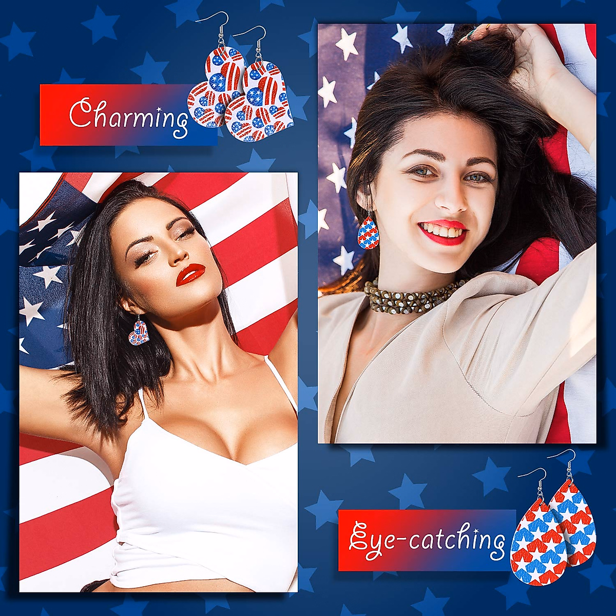 16 Pairs Independence Day American Flags Patriotic Faux Leather Earrings Dangle Petal Lightweight 4th of July Teardrop Leaf Drop Earrings for Women Gifts