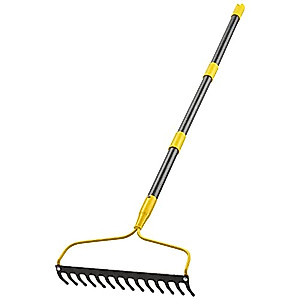 Garden Rake,14 Tines Heavy Duty Bow Rake for Lawns,60 Inch Long Handle Gardening Leaf Rake for Loosening Soil…