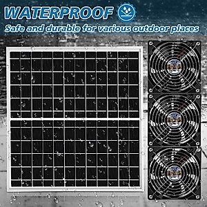 Gulfmew 2 Set Solar Fan 20W Solar Powered Fan for Chicken Coop with 3Pcs Waterproof Cooling Ventilation Fan and Adjustable Off/On Switch for Outside Greenhouse,Dog House, Shed, Gable, Attic