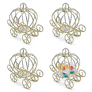 4Packed Mini Cinderella Carriage Candy Box, Halloween Pumpkin Candy Holder, Halloween Party Decorations, Plated Pumpkin Carriage Centerpiece for Wedding Birthday Party Table Centerpiece Decor