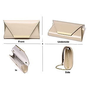MUDUO Women Patent Leather Fashion Clutch Purses Evening Bag Handbag (NUDE)
