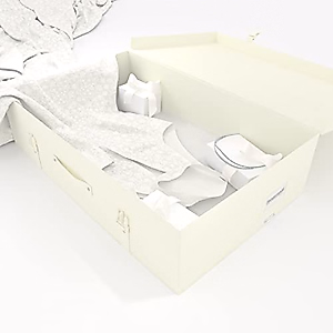 HANGERWORLD Large Ivory Wedding Dress Garment Storage Box and Under Bed Storage Travel Carry Case, with Acid Free Tissue Paper