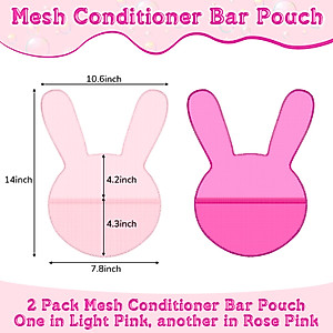Nuanchu 2 Pcs Bar Soap Saver Bag Beauty Shampoo Conditioner Bar Pouch Rabbit Shape Travel Soap Holder Loofah Bubble Foam Net Savers Recycled Mesh Soap Bag(Light Pink, Rose Pink,14x7.8'')