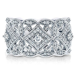 Kobelli Diamond Antique Style Filigree Wide Anniversary Ring 1/2 carat (ctw) in 10K White Gold, Size 10, White Gold