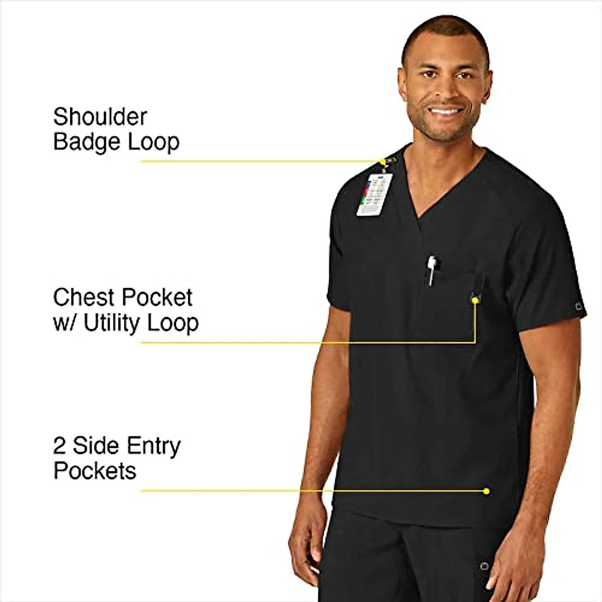 WonderWink W123 Men’s V-Neck Scrub Top — Black, Medium