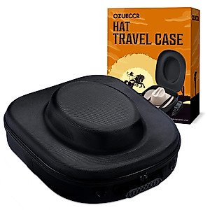 Ozueccr Travel Hat Carrier Case - Crush Proof for Cowboy, Panama & Tweed Hats - Carrying Handle, Shoulder & Luggage Straps - Large