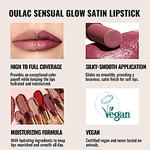 Oulac Beige Lipsticks for Women, Pale Nude Matte Lip Base, Full Coverage Lip Color, Satin Matte Finish, Cream Texture, Hydrating, Infused with Hyaluronic Acid, Vegan & Clean Beauty 4g SG01 Bare