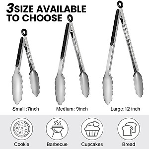 12 Pack Stainless Steel Kitchen Tongs 7/9/12 Inches Food Serving Tong Kitchen Cooking Tongs High Heat Resistant Tongs for Cooking Non Stick Locking Kitchen Tong Food Tongs for Grill Salad Frying BBQ