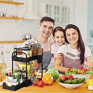 KPHALTH Under Sink Organizer Adjustable Height Under Sink Organizers and Storage 2-Tier Under Cabinet Storage Bathroom Organizer Sliding Drawer with Hooks Hanging Cup Kitchen Storage (Black-2 Pack)