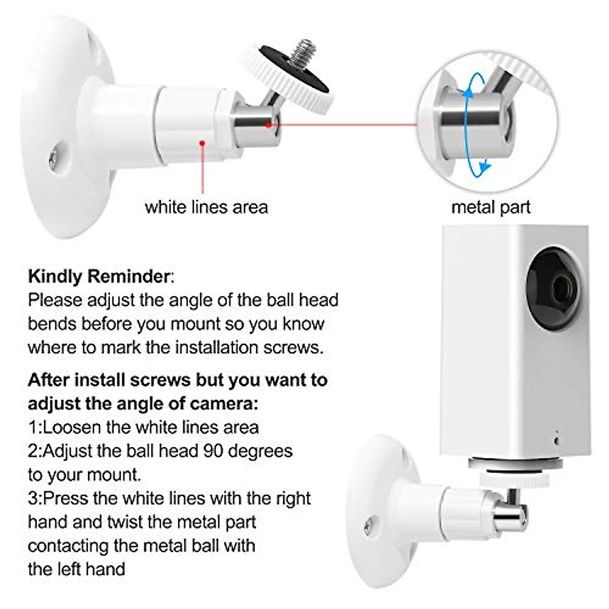 26FT Power Extension Charging Cable with Wall Mount for Wyze Cam Pan/ Wyze Cam Pan v2,Mounting Kit Including Charging and Data Sync Cord,Adjustable 360 Degree Swivel Ceiling Mount and 30 Wire Clips