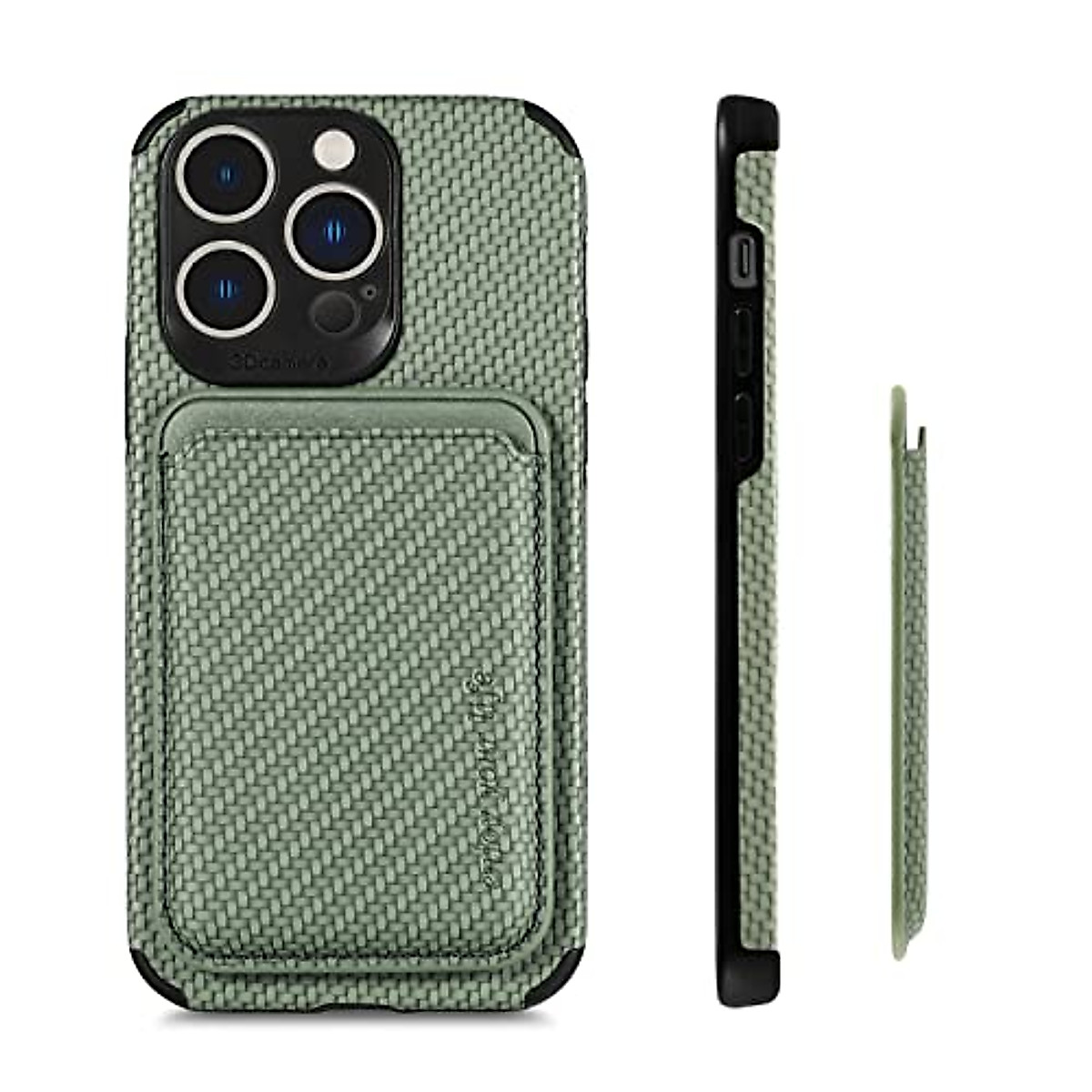 EVE - [3 in 1] for iPhone 14 Pro Max Case & Vegan Leather Card Slot Set, Shockproof and MagSafe Magnet Built-in Wireless Charging Compatible Designed [2022] - Green