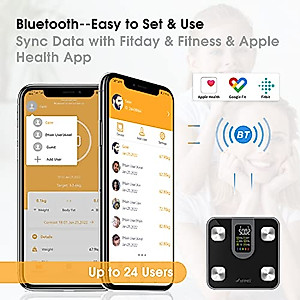 FIRINER Bluetooth Body Fat Scale with Large Display Digital Smart Scale for Body Weight and Fat BMI Heart Rate Composition 15 Body Composition Analyzer Sync with Fitness App