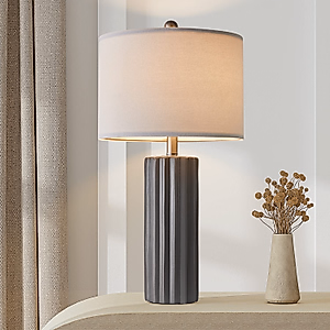 Oneach 25'' Farmhouse Ceramic Table Lamp Set of 2 for Bedroom Living Room House Decor Deep Charcoal Grey Desk Lamps Home Office Dorm Rustic Modern Style Lamp