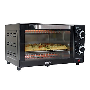 Total Chef 4-Slice Toaster Oven, 1000W, Black Compact Countertop Oven with Natural Convection, Temperature Control Dial, 30 Minute Timer, Bake, Toast, Roast, Includes Baking Pan and Toasting Rack