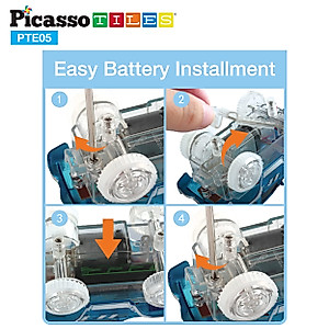 PicassoTiles 2pcs Magnetic Toy Car Set Highly Detailed Compatible with Magnet Race Track STEM Truck Replacement Accessories Educational Construction Building Kits for Toddlers Boys & Girls Ages 3+