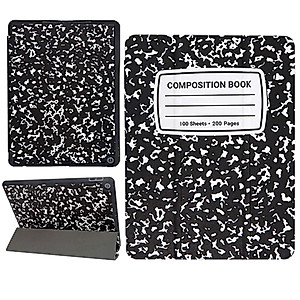 Hi Space for iPad 9th 8th 7th Generation Case for iPad 10.2 Case 2021 2020 2019 Composition Notebook with Pencil Holder, Book Trifold Protective Shockproof Cover with Auto Sleep Wake for A2270 A2428