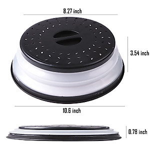 2-Pack Upgraded Microwave Splatter Cover, 10.5 inch Vented Collapsible Microwave Cover for Food, Microwave Plate Cover, Fruit and Vegetable Dish Drainer Basket, BPA-Free, Easy to Grip (Black)