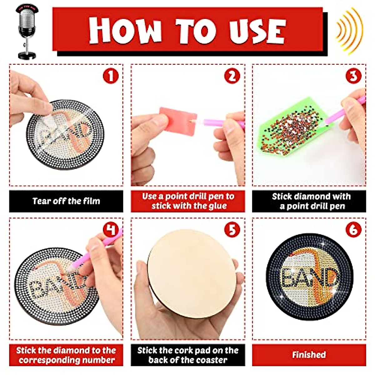 8 Pcs Diamond Art Coasters Retro Record Coasters Diamond Painting Coasters with Holder DIY Retro 80s Record Coasters Disk Coasters Diamond Painting Kits for Adults Kids Music Lovers Drink Table Gifts