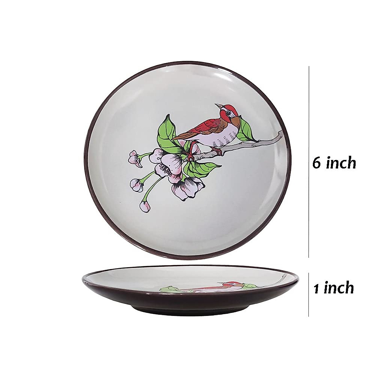 Bicuzat 6-Inch Porcelain Snack Plate, Banquet Dessert Plate, Beautiful Flower Pattern, Set of 4