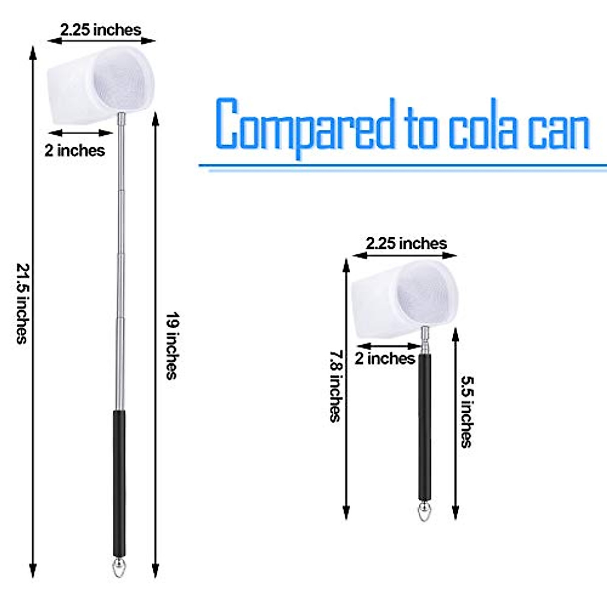 2 Pieces Fish Tank Shrimp Net Extendable Handle Shrimp Net Aquarium Stainless Steel Small Fishing Net Fish Shrimp Skimming Net with Adjustable Handle for Aquarium Fish Tank Pond (5 cm, Blue, Black)