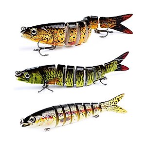 Fishing Lures for Bass Trout Multi Jointed Swimbaits Pencil Fishing Lures with Two Blast Hooks Bass Lures Fishing 3 Kit Freshwater or Saltwater Fishing Tackle (Three-Color Suit-A, 5.3inch)