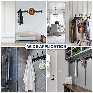 TICONN Wall Mounted Coat Rack, Five Heavy Duty Tri Hooks All Metal Construction for Jacket Coat Hat in Mudroom Entryway (Matte Black, 1-Pack)