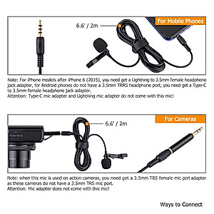 Lapel Lavalier Microphone Clip-on Lav Mic for Sony A7C II ZV-1 II ZV1 ZV-1F RX100 VII A6700 A6600 A6300 A6100 A7IV A7 III II A7S Canon G7X III M50 R50 R100 R RP Nikon Z6 Z7 II Z30 Z50 & More Cameras
