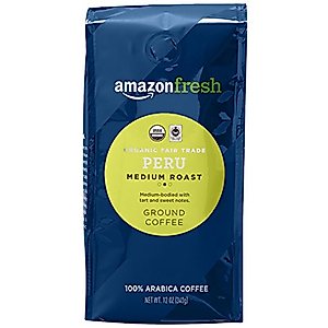 AmazonFresh Organic Fair Trade Peru Ground Coffee, Medium Roast, 12 Ounce