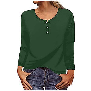Long Sleeve Shirts for Women Solid Color Button Down Crewneck Tops Loose Casual Basic Blouses Trendy 2023
