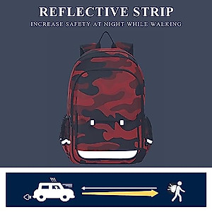 UMIRIKO Camouflage Red Kids Backpacks for Boys Girls Elementary School Bookbag 17 Inch Laptop Backpack with Chest Strap 2021518