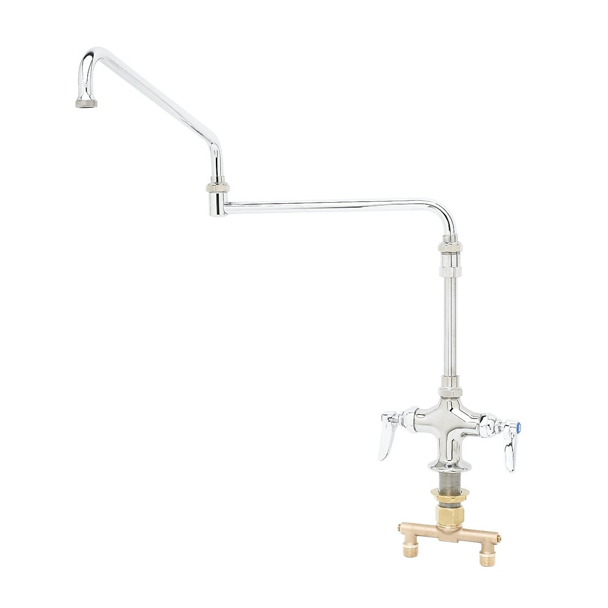 T&S Brass B-0268-02 Dual Pantry Faucet, Single Hole Base, 4-Inch Spreader, Elevated 18-Inch Djn, 7-5/8-Inch Extension