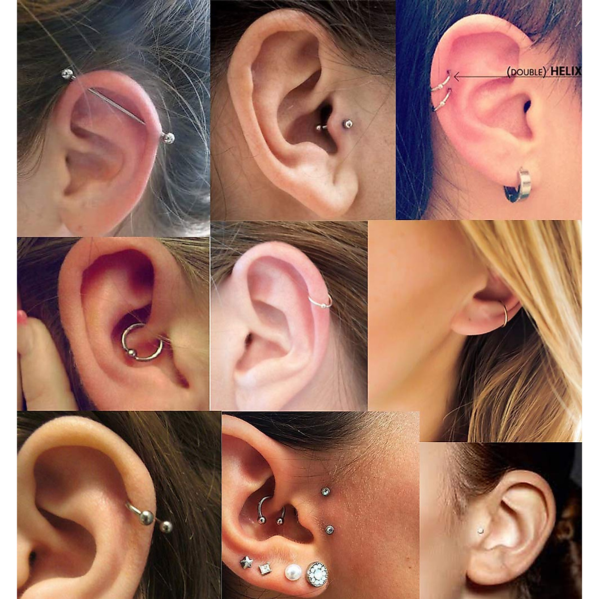 Masedy 12Pcs Stainless Steel Industrial Barbell Cartilage Piercing Earrings for Women Men Hoop Helix Tragus Labret Piercing A-Silver