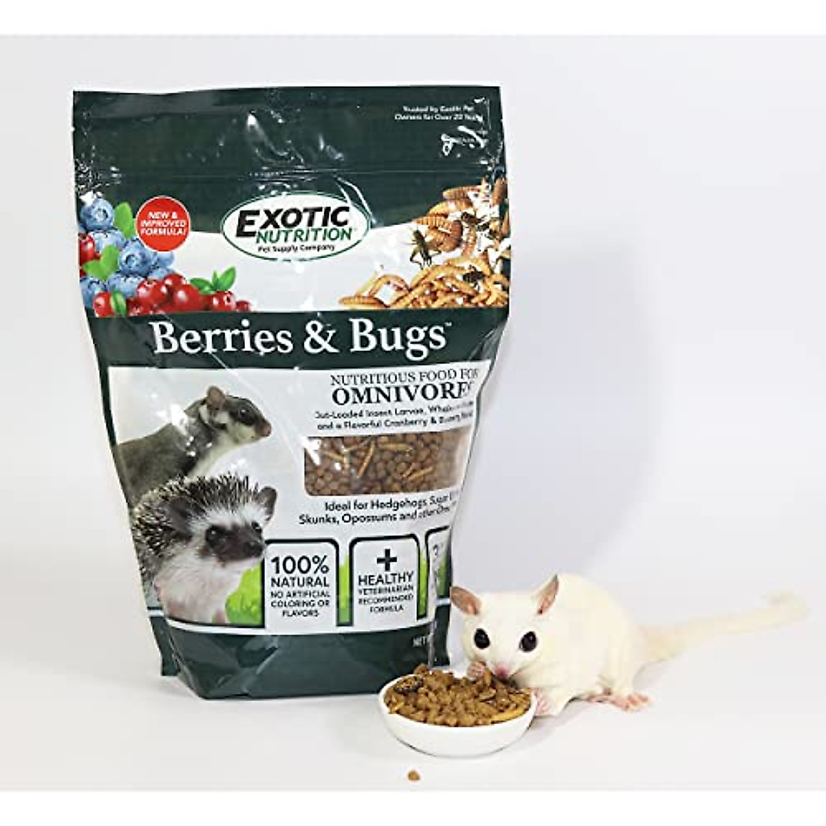 Berries & Bugs 3 lb. - All Natural High Protein High Fiber Insectivore Diet with Fruit, Gut-Loaded Insects, & Healthy Vitamins - Hedgehogs, Sugar Gliders, Skunks, Opossums & Other Insectivores