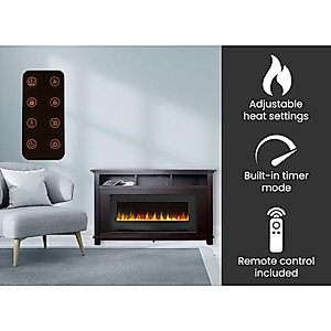 Hanover Winchester Mahogany Electric Fireplace TV Stand Mantel with Crystal Rock Display, Realistic LED Multi-Color Flames, Fireplace Heater Entertainment Center with A/V Shelves and Remote Control