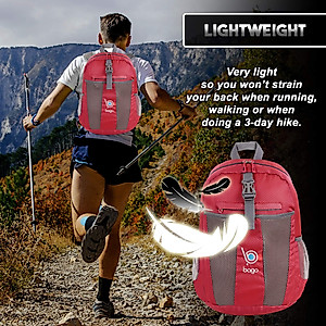 bago Lightweight Small Hiking Backpack for Women and Men - 25L Travel Day Pack - Foldable Hiking Daypack Ultralight for Camping Outdoor Sports - Day Bag Packable Backpack for Travel (Red)