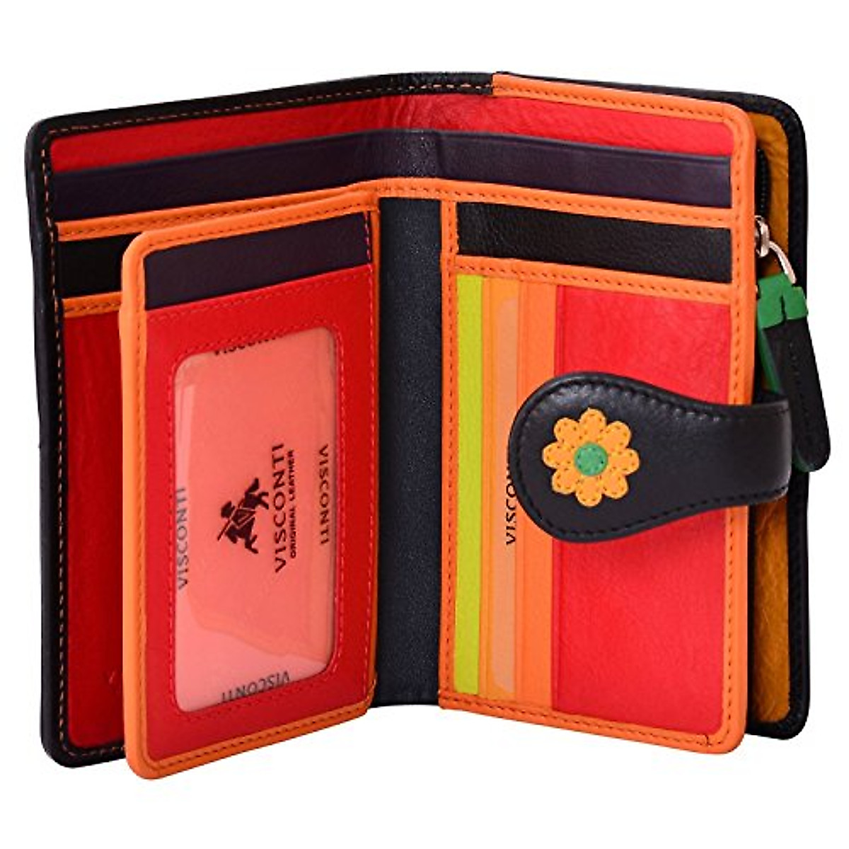 Visconti Spanish DS-82 Womens Floral Multi Colored Bifold Wallet DAISY COLLEC. - Black Multi, Medium