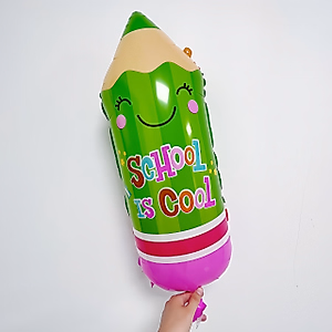 CYMYLAR 11 Pcs Back to School Balloons/Large Yellow School Bus Balloon/Colorful School Bag Pencil Crayon Box Foil Balloons/Red Yellow Mylar Helium Star/School Teacher Party Supplies/Blue Latex Balloon