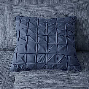 Madison Park Walter Comforter-Luxe Seersucker Print Design All Season Down Alternative Bedding, Matching Shams, Bedskirt, Decorative Pillows, California King (104 in x 92 in), Navy