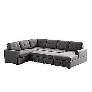 ERYE U-Shaped Sofa & Couch Upholstered Sectional Sofa with Pull Out Sleeper Couch Bed and Storage Chaise Lounge for Home Office Apartment Living Room Furniture Sets