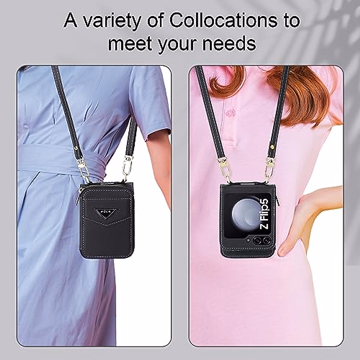 protective filp case Crossbody Wallet Case for Samsung Galaxy Z Flip 5, PU Leather Zipper Handbag Purse Flip Cover with Card Slots Holder Wrist Strap Lanyard Large Capacity Wallet Case nonmetallic cov