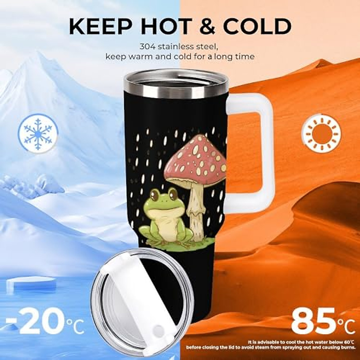 Cute Frog Mushroom 40OZ Tumbler Stainless Steel Travel Mug Water Bottle Car Cup Tea Cups with Lid White-style