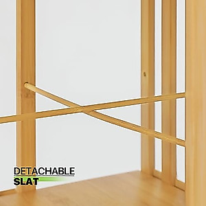 Magshion Rotating Bookcase 4-Tier Corner Shelf Bamboo Media Storage, 59.8" High Revolving Floor Standing Storage Organizer Living Room Bedroom 360 Degree Rotating Storage (Natural, Stripe Guardrail)